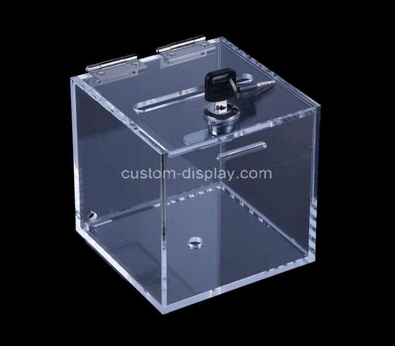 Custom blue acrylic lockable donation box, perspex ballot box