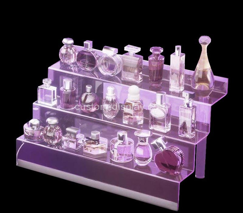 Custom acrylic 3 tiers LED perfume display step shelves